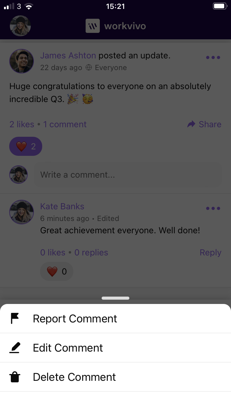 Editing a Post / Comment – Workvivo Help Center
