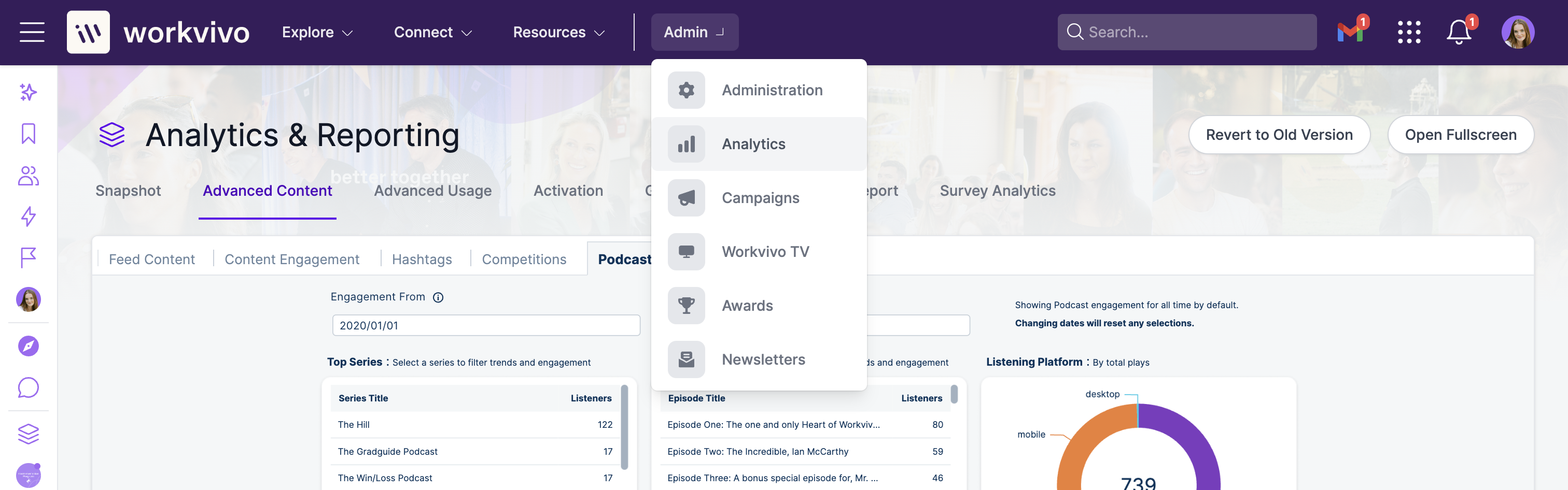 Advanced Podcasts Dashboard – Workvivo Help Center