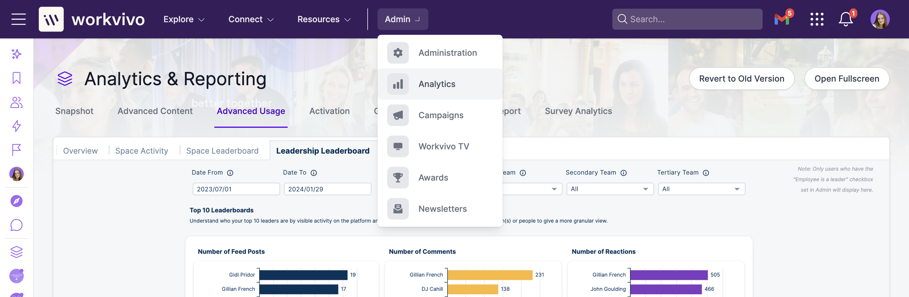 Advanced Leadership Leaderboard Dashboard – Workvivo Help Center