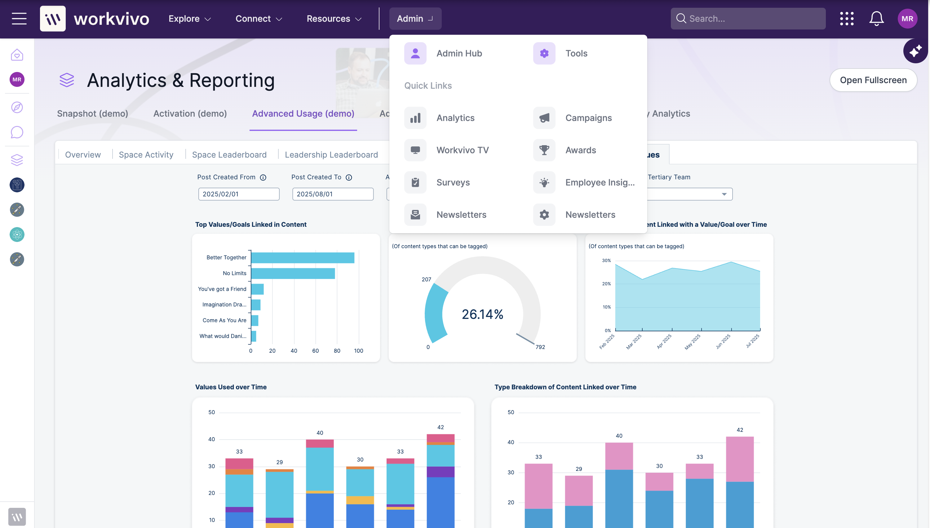 Advanced Values Dashboard Workvivo Help Center Customer Support