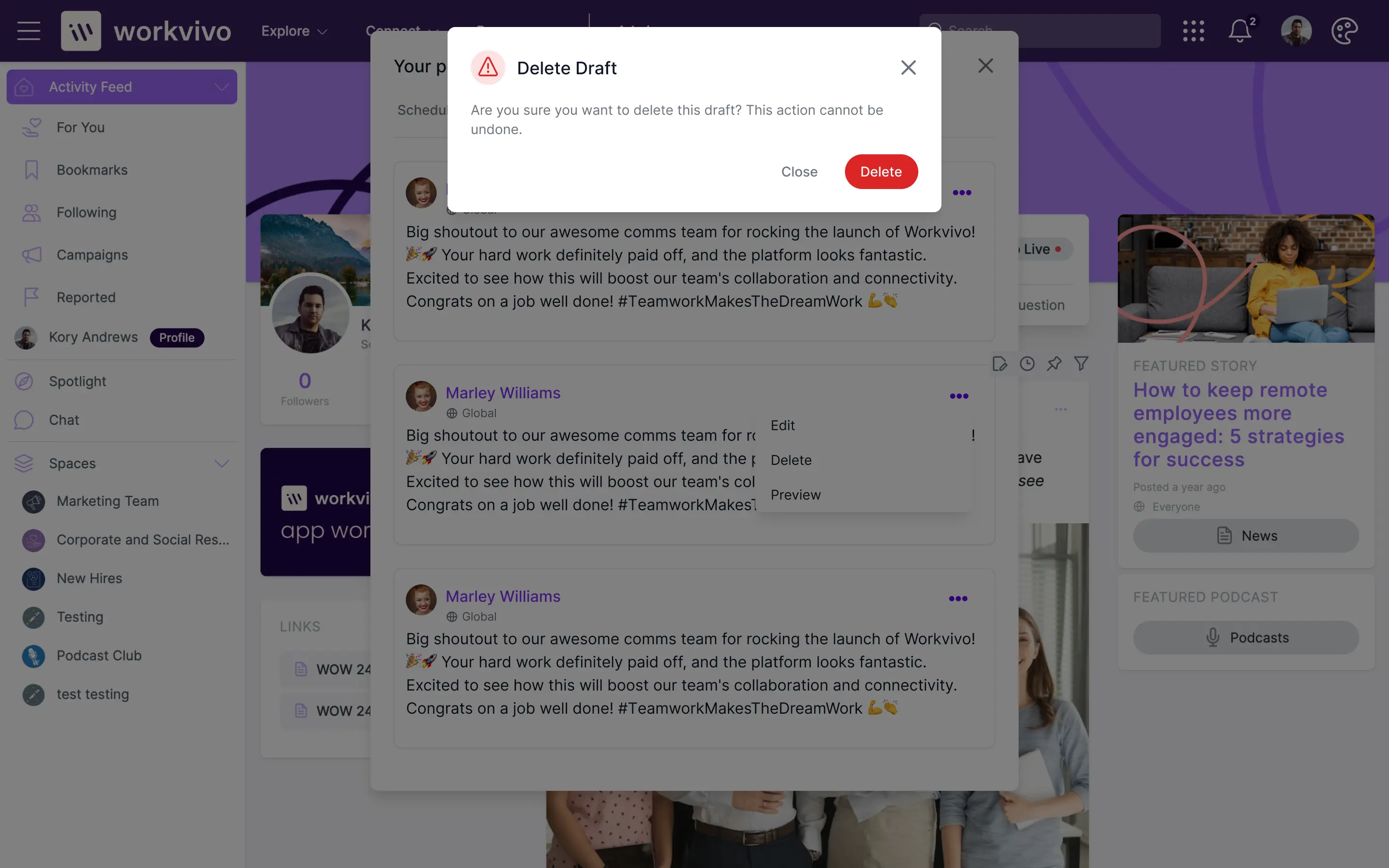 Post Drafts Workvivo Help Center Customer Support